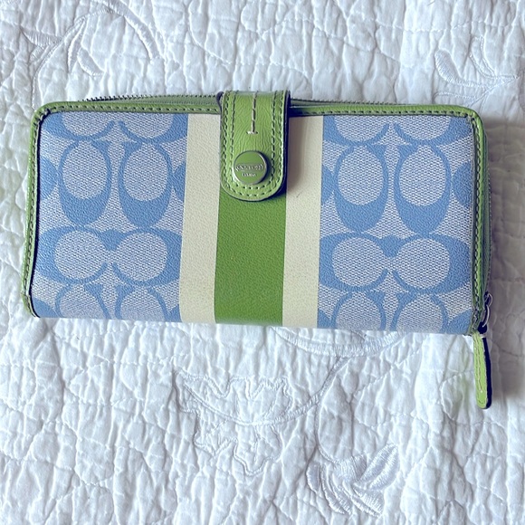 Coach | Bags | Coach Signature Stripe Accordion Wallet Euc | Poshmark
